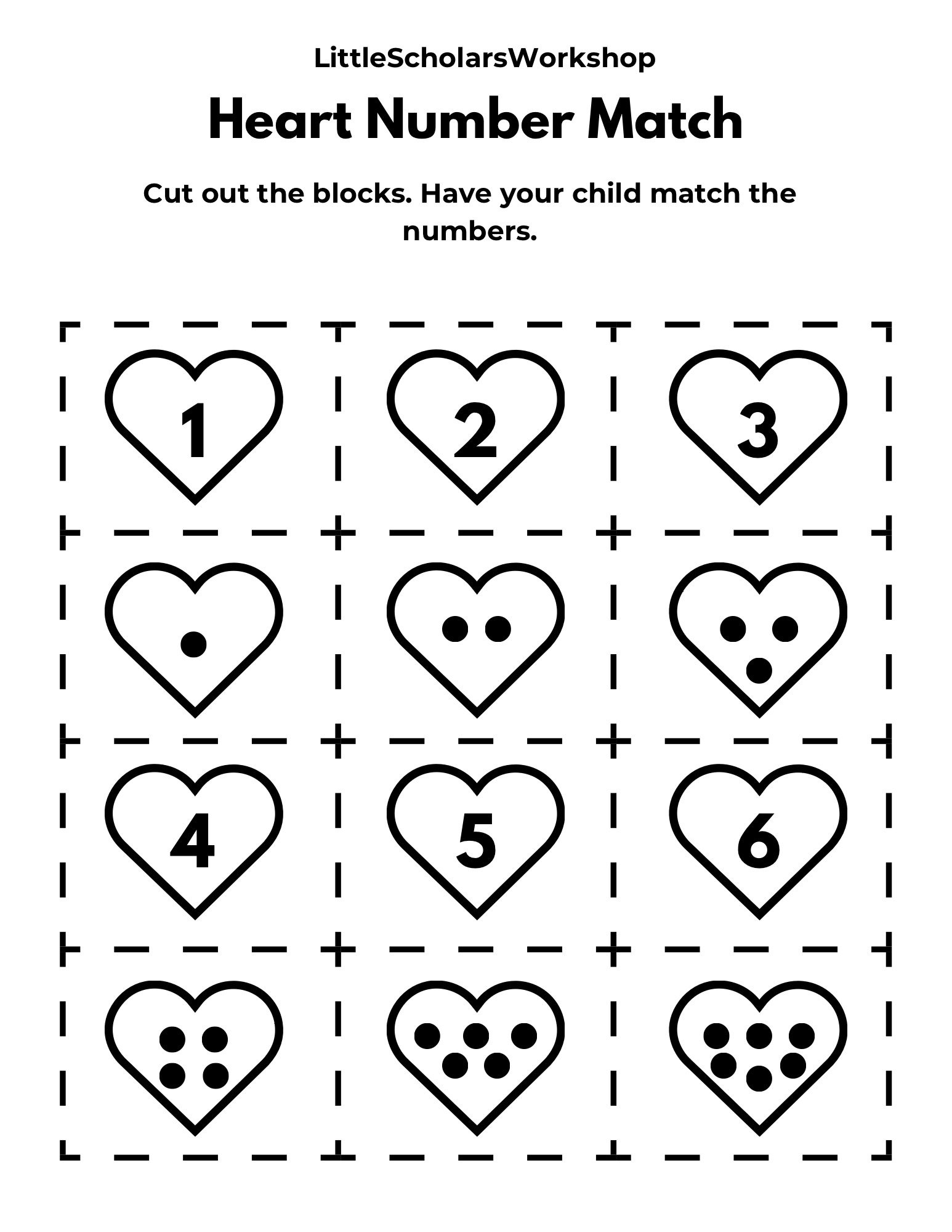 Heart Number Match Worksheet – Little Scholars Workshop