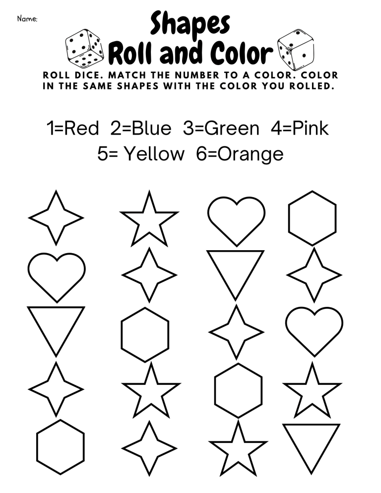 Coloring Page: Shapes Roll and Color Game – Little Scholars Workshop